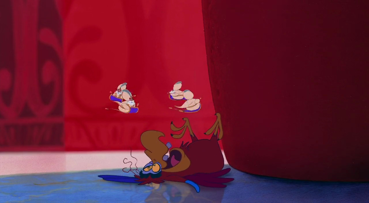 In Aladdin (1992) Iago the parrot sees humans after getting hit in the ...